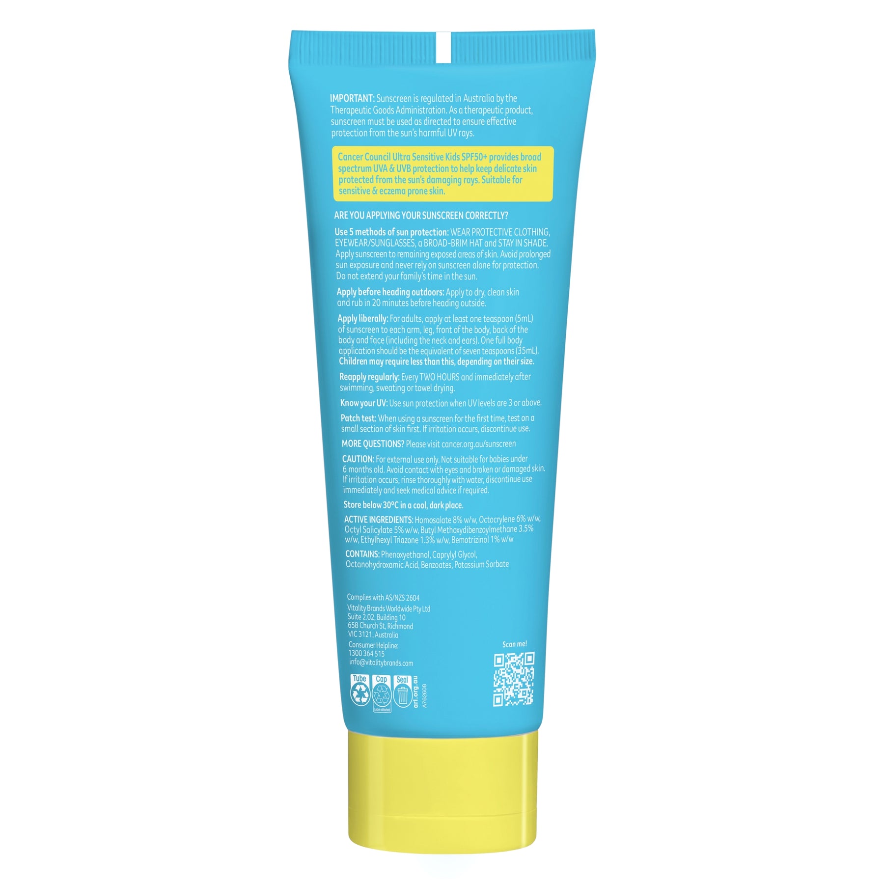 Ultra Sensitive Kids Sunscreen SPF50+ 150ml – Cancer Council Shop
